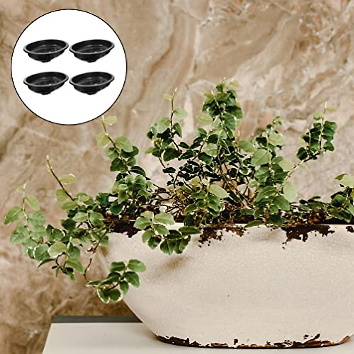 Yardwe Office Decor 4pcs Plastic Planter Oval Bonsai Training Pots with Drainage Hole Deep Flower Container Succulent Growing Pots for Garden Home Balcony Nursery Decor Black Outdoor Decor