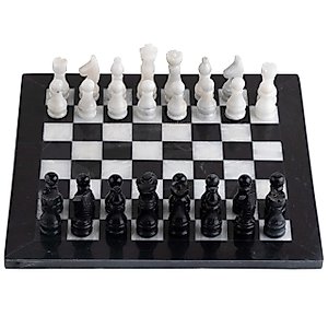 Marble Chess Set-Magnificent Handcrafted Board and Chess Pieces-12X12 inch Black White Classic