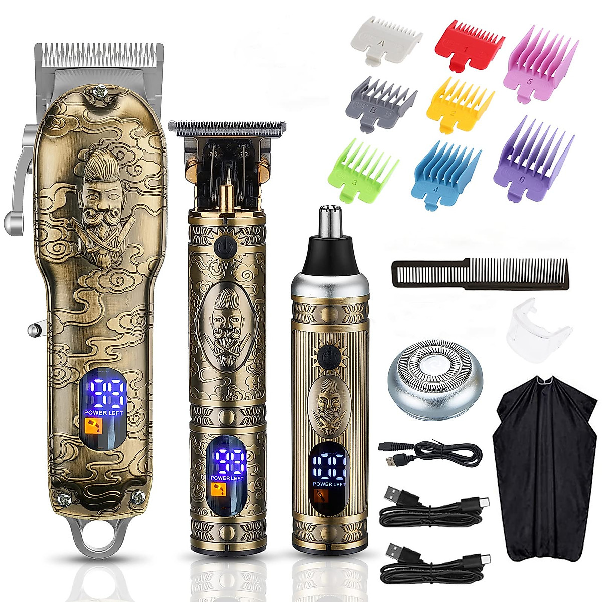 Dumite Hair Clippers for Men,Professional Hair Cutting Kit,Cordless Barber Clipper and T-Blade Beard Trimmer Set (Gold-1)