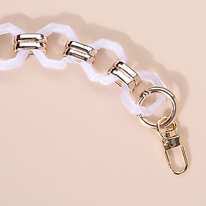 Chargances White Resin Purse Chain Strap Hexagon Link Bag chain Replacement Shoulder Cross Body Bag Handbag Chain with Mental Claps for Women (White)
