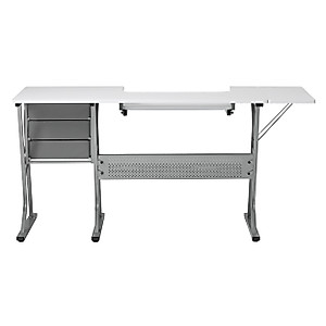 Sew Ready Eclipse Hobby and Sewing Machine Table - White Sewing Table with Gray Storage Drawers + Large Lower Shelf - Can Also Be Used as Computer Desk
