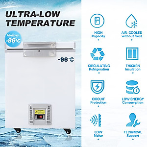 -86°C Ultra-Low Temperature Freezer 28L Lab Cryogenic Freezer -123 °F Samples Flash Freezer for Laboratory Samples Storage (28L)