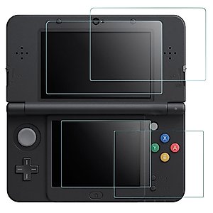 Screen Protector Compatible Nintendo New 3DS, AFUNTA 2 Pack (4 Pcs) Tempered Glass for Top Screen and HD Clear PET Film for Bottom Screen Accessory