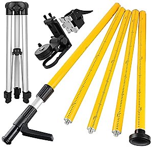 Laser Level Pole, Firecore Upgraded 12 ft. Telescoping Laser Pole with Tripod and Multifunctional Mounting Clamp, Adjustable Bracket with 1/4"-20 Laser Mount for Rotary and Line Laser Level- FLP370CX