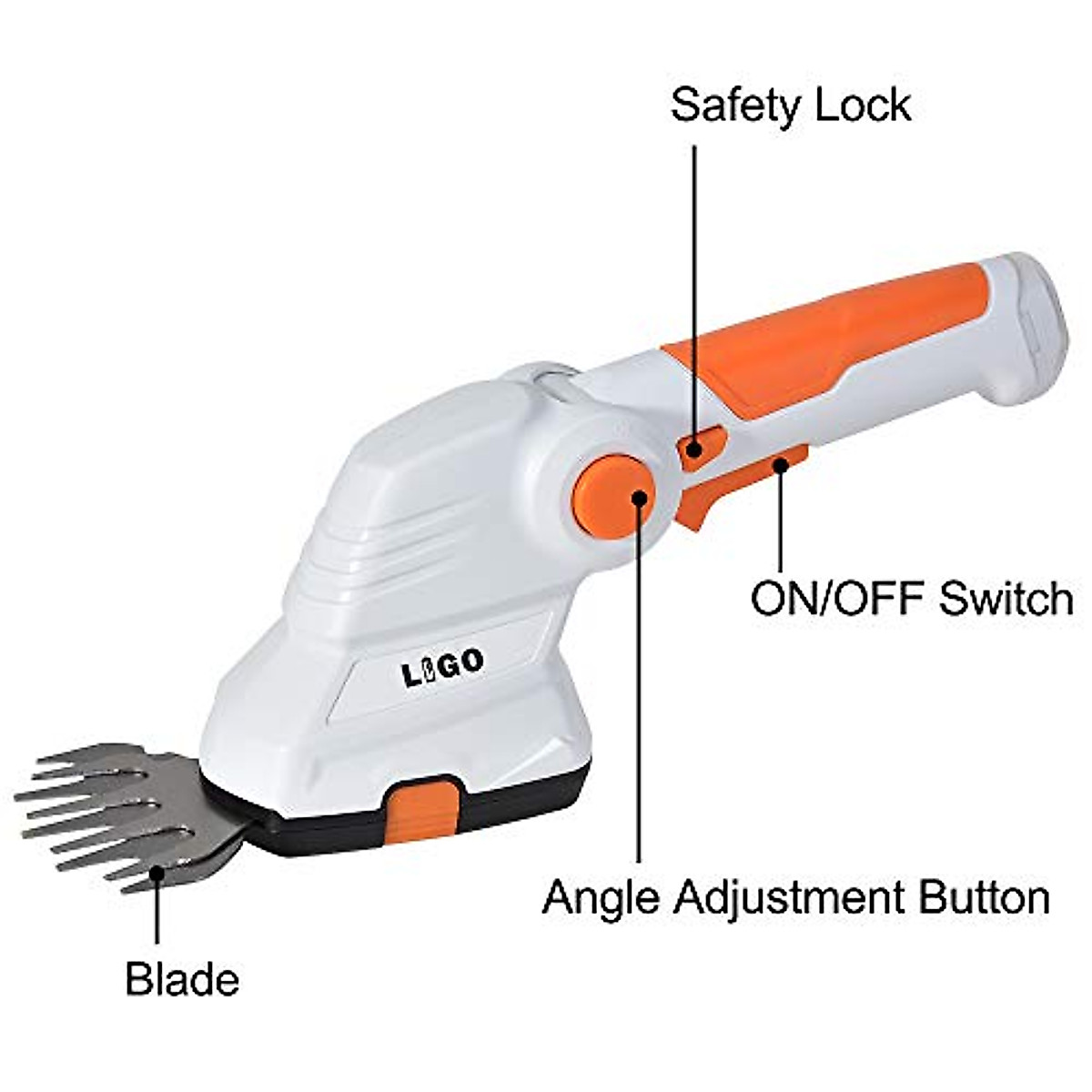 LIGO 7.2V Hedge Trimmer Battery Powered, Lightweight Cordless Trimmers, 2 in 1 1500mAh Multi-Perspective Adjusted Electric Grass Shears for Garden Ar.N KX7.2VG001(Grass Shear)