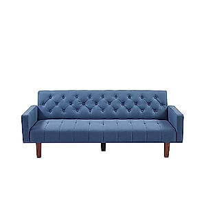 Blue, Linen, Convertible Double Folding Living Room Sofa Bed (Eucalyptus Wood Frame)