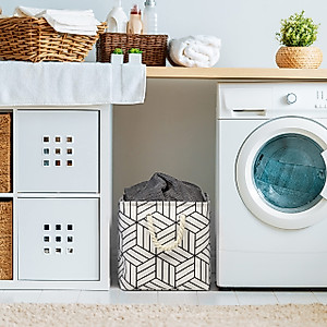 HZZTY BRNY Cube Storage Basket Fabric Storage Bins [3 Pack] Foldable Square Canvas Bin Collapsible Linen Cubby Organizer with Handles for Shelf Closet Clothes Nursery Toy 11” x 11” x 11” White