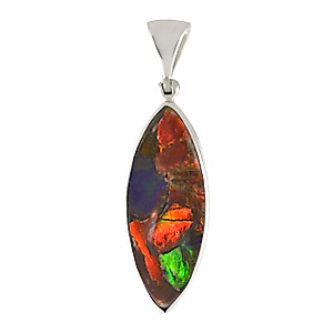 Starborn Ammolite and Sterling Silver Marquise Shape Pendant