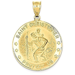 IceCarats 14K Yellow Gold Saint Christopher Medal Patron of Travelers Athletes Protection Necklace Christian Religious Pendant Faith Charm 35mm x 25mm Only
