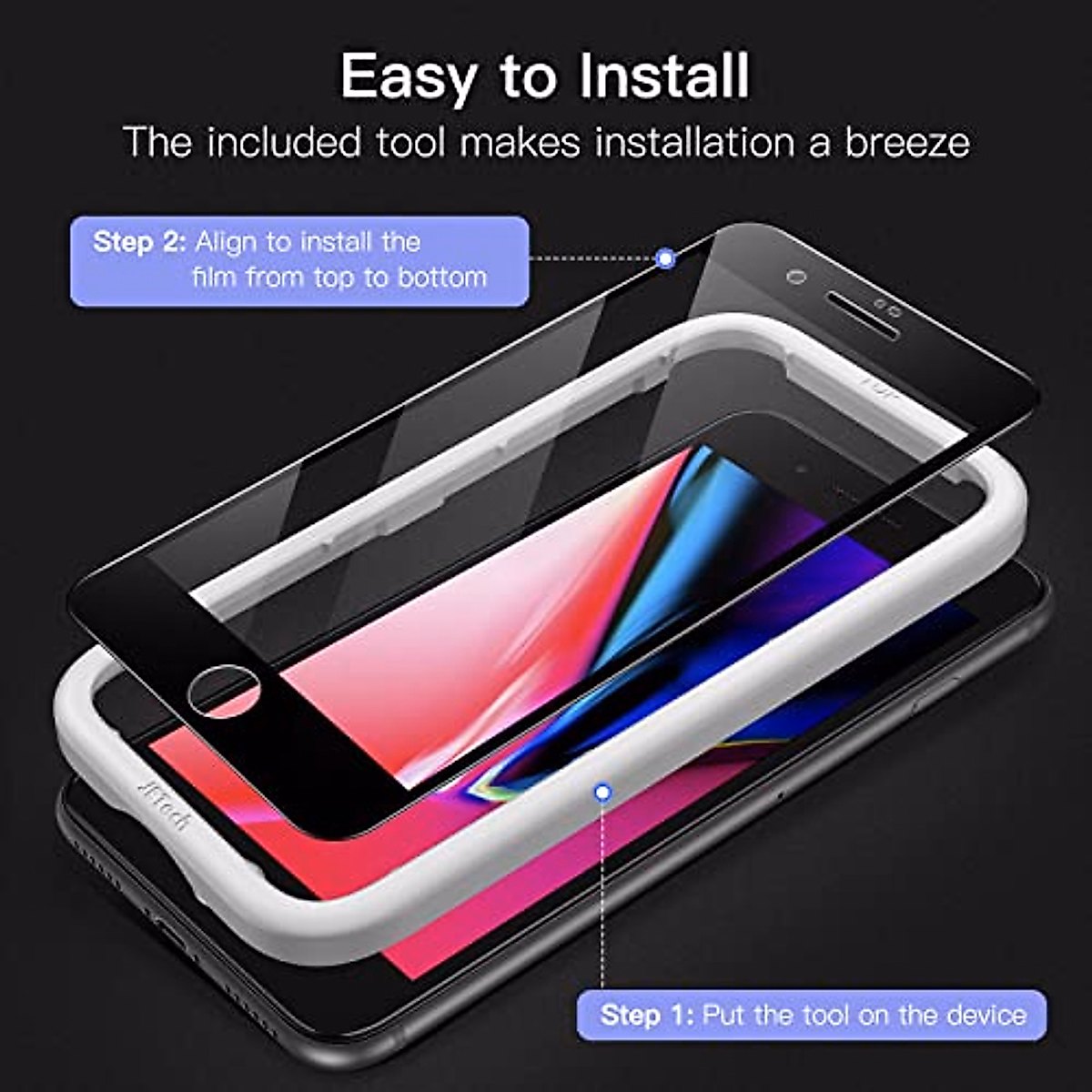 JETech Full Coverage Screen Protector for iPhone SE 3 (2022)/SE 2 (2020)/8/7 4.7-Inch, Black Edge Tempered Glass Film with Easy Installation Tool, Case-Friendly, HD Clear, 3-Pack (Black)