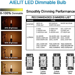 AIELIT Vintage T10/T30 LED Bulb 25 Watt Equivalent, Warm White 2700K, 200 Lumens, E26 Base, 2W Dimmable Led Tubular Bulbs, Classic Filament Edison Bulb for Pendant Lights Chandelier, 3-Pack