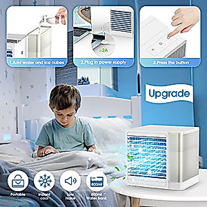 OCROUKI Portable Air Conditioners, Mini Desktop Air Cooler with 800ML Water Tank, USB Powered Portable AC for Personal with LED Night Light for Car, Office, Home and Camping