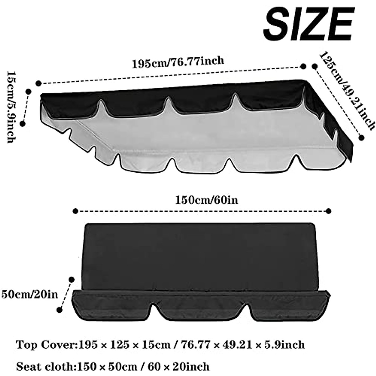 Patio Swing Canopy Waterproof Top Cover Set,Replacement Canopy Cover for 3-Seater76.7 inches Porch Swing Chair Awning Swing Cover Outdoor Sunproof Chair Patio/Lawn/Garden All Weather Protection