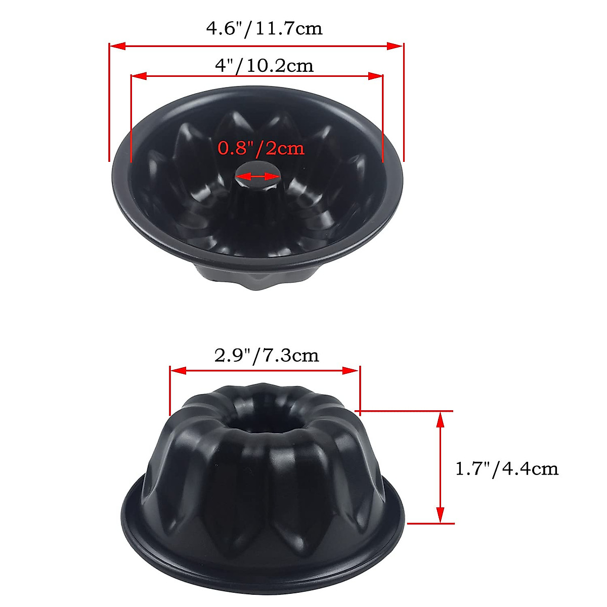 LoveDeal Pack of 4 Mini Fluted Tube Pan, 4 Inch Non-Stick Bakeware Set, Quick Release Coating, Bundt Cake Pans for Baking Cupcake, Muffin, Brownie, Pudding, Kugelhopf, Brownie - Black