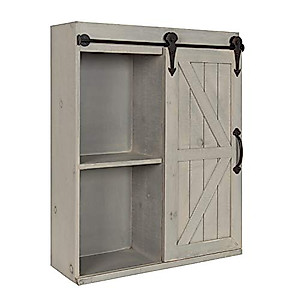 Kate and Laurel Cates Decorative Wood Wall Storage Cabinet with Sliding Barn Door, Rustic Gray
