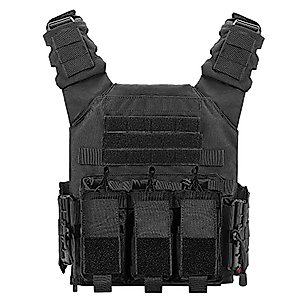 GLORYFIRE Black Tactical Vest Quick Release Lightweight Airsoft Vest Adjustable Breathable Military Vest for CS/Hunting/Training, 3X-Large
