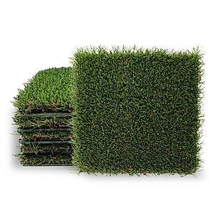CJNLON 12"x12" Artificial Grass Tiles, 9 Packs Self-draining Fake Grass Turf Tiles Set for Flooring Decor, Dog Pads Indoor Outdoor 1.57'' in Pile Height