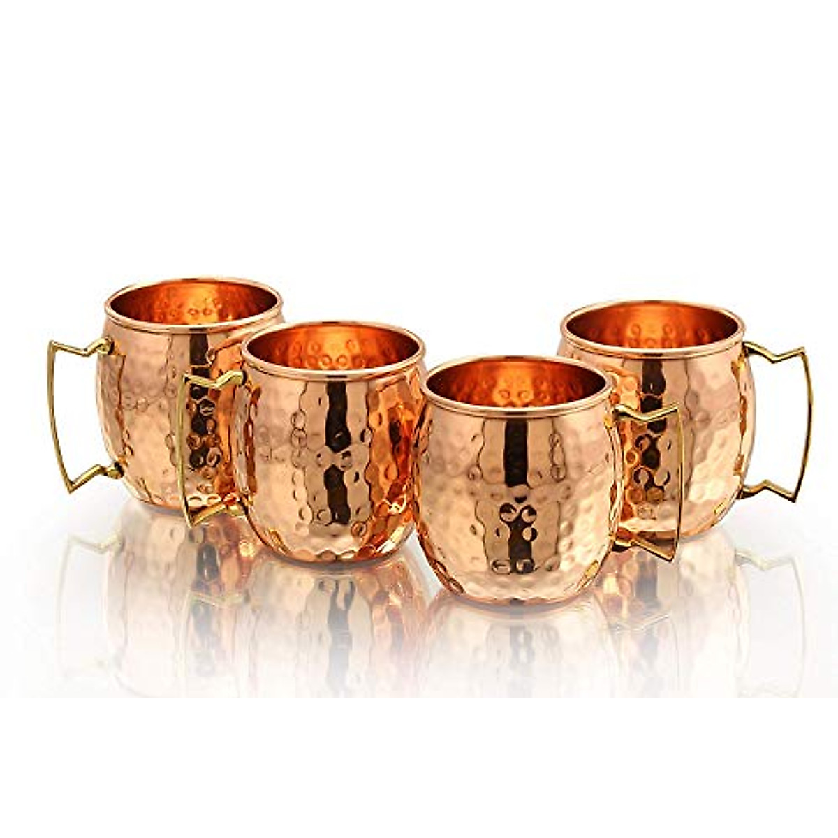 (Gift Set) Pure Copper Hammered Mugs with Copper Straws & Wooden Coasters Set of 4 - PREMIUM QUALITY -16 Oz Copper Cups - 100% Handcrafted - A Gift Pack for your loved Ones