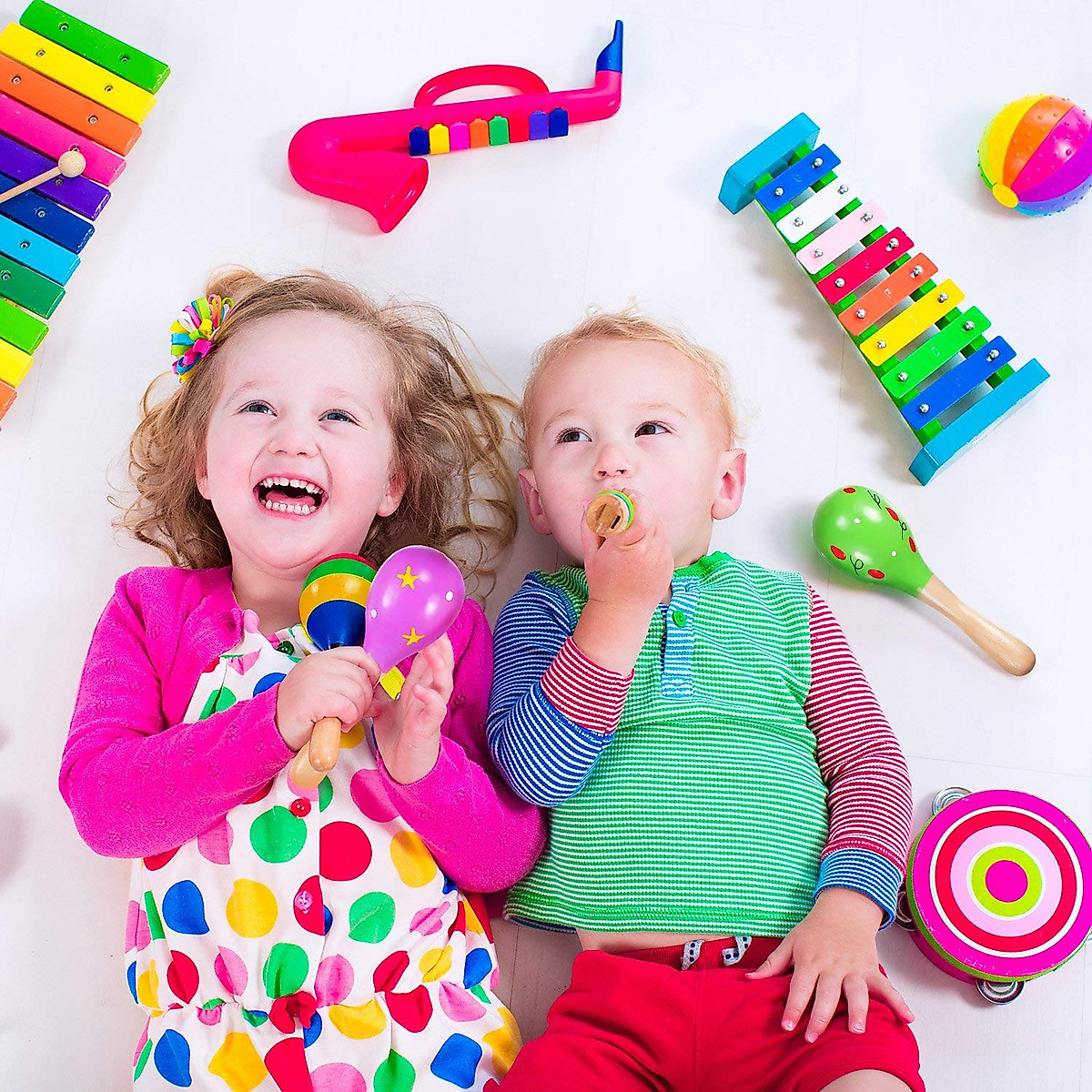 Sansheng 12 PCS Mini Fiesta Wooden Maracas Toys, Wooden Maracas Festival Painting, Wooden Carnival Maracas (Random Colors)