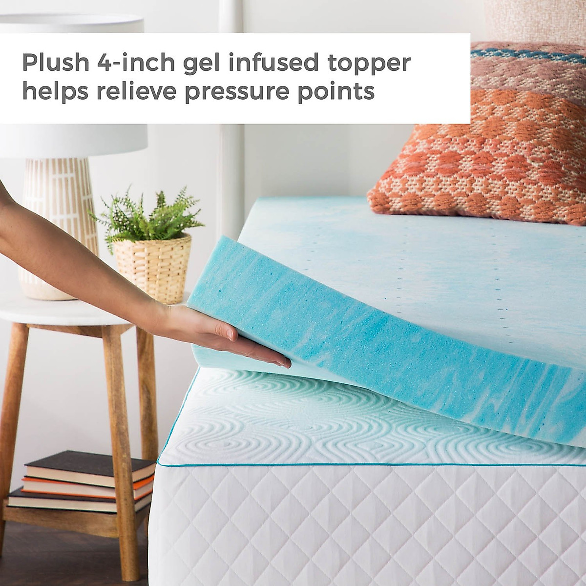 LINENSPA 4 Inch Gel Swirl Memory Foam Mattress Topper – Cooling Gel Infused – Pressure Relieving – CertiPUR Certified - Twin XL