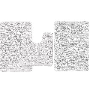 Gorilla Grip Area Rug Set and Bath Rug, Area Rug Set Size 22 x 19 x 15 in, Absorbent Washable Mats, Bath Rug Size 44 x 26 in, Shaggy Machine Washable Mats, Both in White, 2 Item Bundle