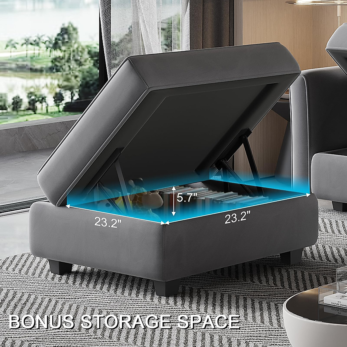 DANNRATCH Modular Sectional Sofa U Shaped Sectional Couch with Reversible Chaise, Sleeper Velvet Modular Couch with Storage Seat for Living Room Furniture Sets Grey