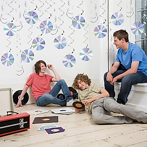 60 pcs 90's Party Decorations Retro 90s Theme Party Hanging Swirls CD Disco Cutout Wall Decor Sign with Hanging Swirls Ceiling for Music Party 1990's 2000s Birthday Party Favors Supplies