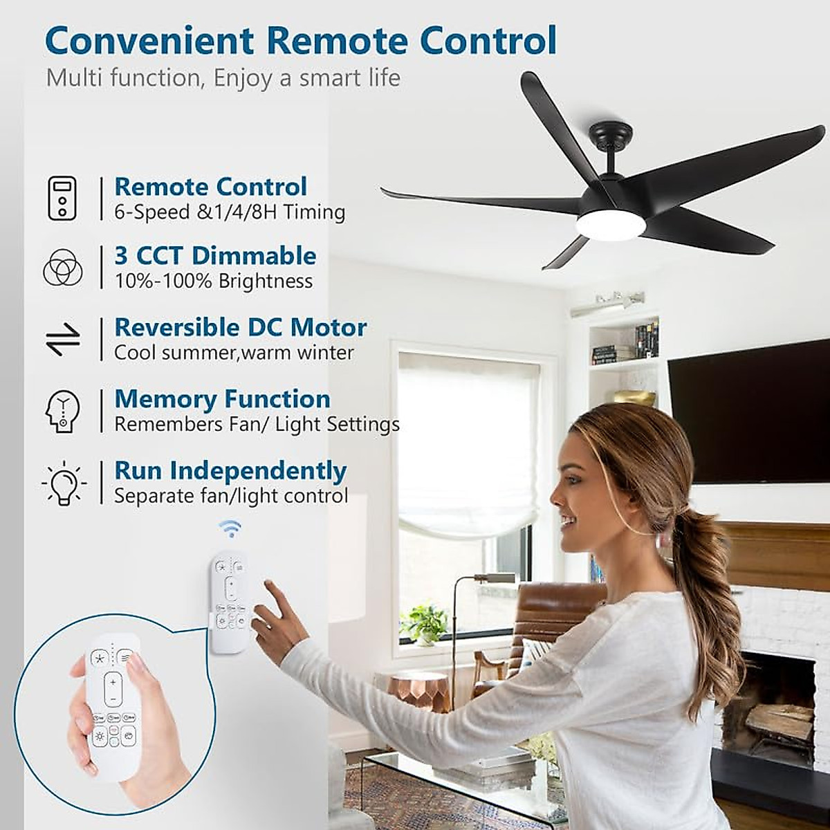 NWIASS 60 Inch Ceiling Fan with Light, Outdoor Ceiling Fan for Patios Waterproof, Black Modern Ceiling Fan with Remote 3 CCT Dimmable Large Airflow, Wet Rated Ceiling Fan for Bedroom Exterior