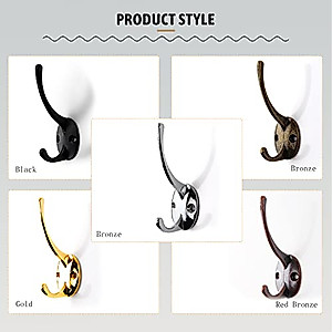 MroMax Dual Prong Coat Hooks Wall Mounted Retro Double Hooks Utility Hook for Coat Scarf Bag Towel Key Cap Cup Hat 3.43" x 1.81"(L x H), Red Copper Tone 5pcs