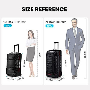 Gonex Rolling Duffle Bag with Wheels, 100L Water Repellent Large Wheeled Travel Duffel Luggage with Rollers 33 inch, Black