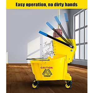 Toolsempire Commercial Mop Bucket, Mop Bucket with Wringer, Household Portable Mop Bucket, Very Suitable for Home and Public Floors, Capacity 32L, Yellow