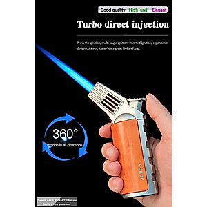 WDMART-US Windproof Refillable lighters - Metal Butane Gas Lighters - Turbo Direct Injection lighters • Multifunction Cooking Torch • Large Gas Storage Capacity (Yellow Wood Grain)