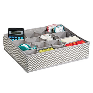 iDesign Chevron Fabric Closet and Dresser Drawer Storage Organizer, for Underwear, Socks, Bras, Tights, Leggings, 16 Compartments, Taupe and Natural