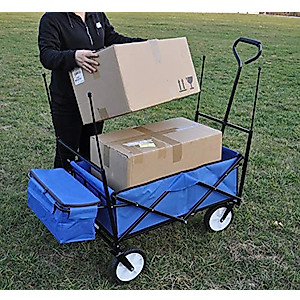 Wagon Cart with Wheels Foldable,Utility Garden Cart with Canopy,Outdoor Utility Wagon with Heavy-Duty Steel Frame,Collapsible Wagon,Red+Beige Trolley Cart Carry up to 150 Pounds (Blue)