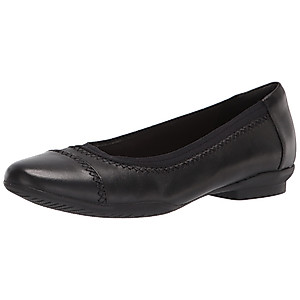 Clarks Women's Sara Bay Ballet Flat, Black Leather, 8.5