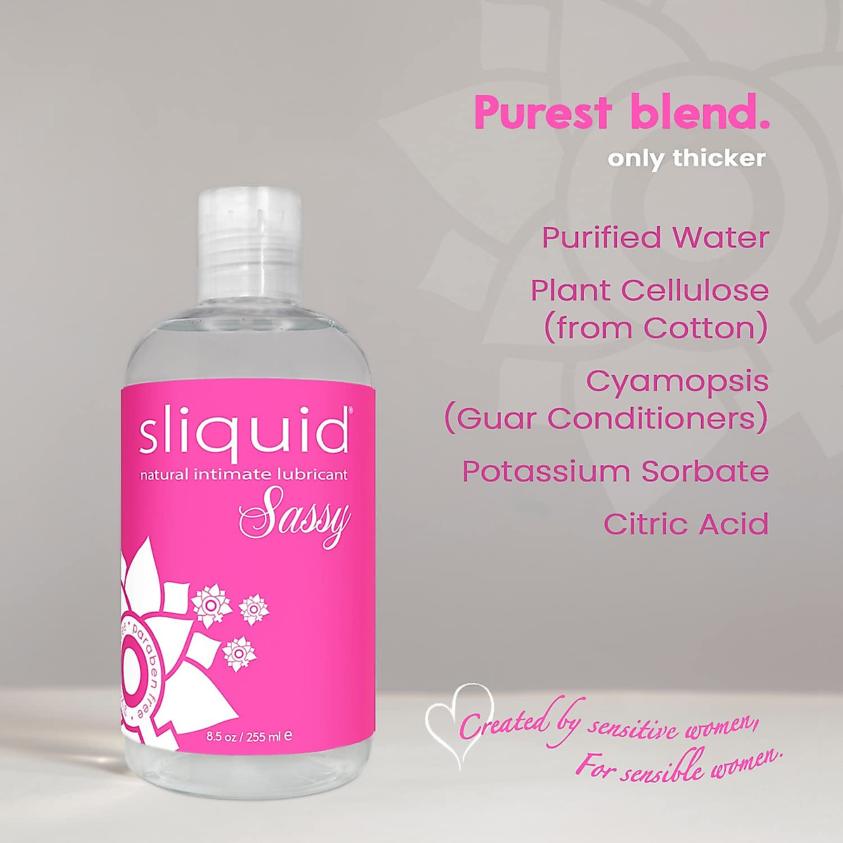 Sliquid Sassy Water-Based Lube - Thick, Long-Lasting Gel, Natural Lube for Women/Men/Couples, Unscented, 8.5 Fl Oz