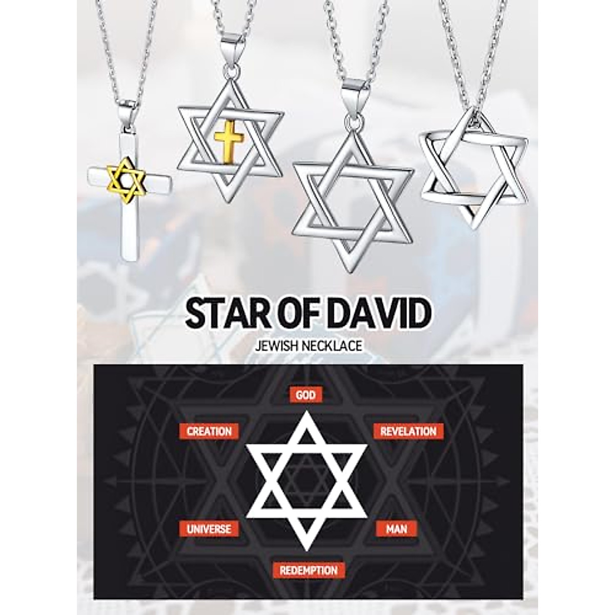 FaithHeart Sterling Silver Star of David Pendant Necklace Women Silver Religious Jewish Jewelry Charms Hexagram Pendant Necklace