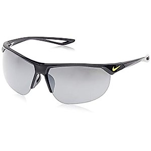 Nike Golf Cross Trainer Sunglasses, Black/Volt Frame, Grey with Silver Flash Lens