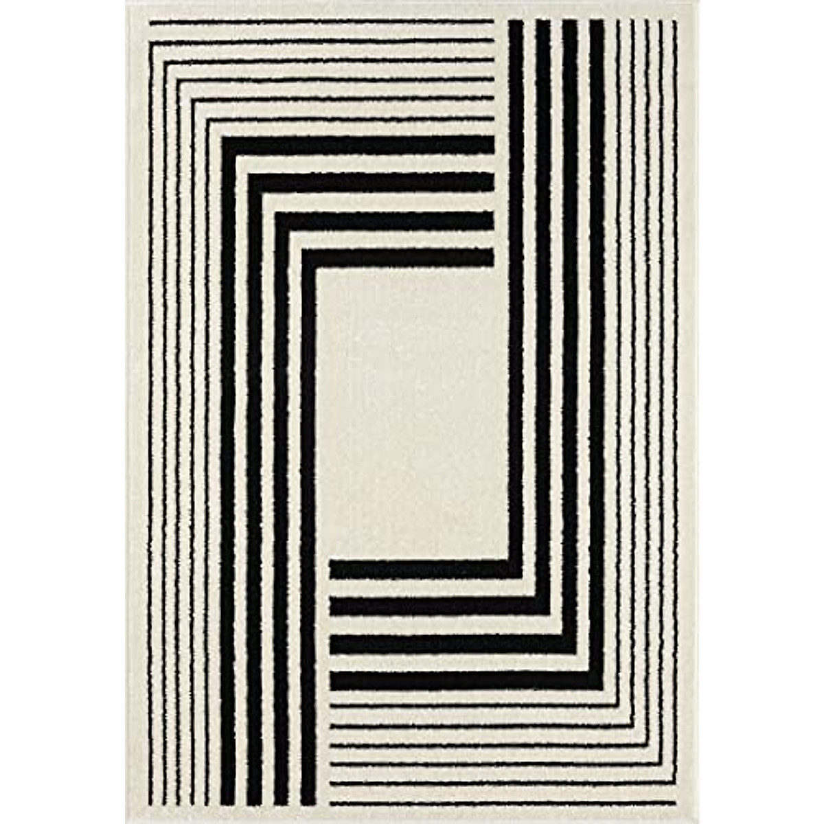 Abani Geometric Beige/Black Area Rug -6'x9' - Modern 3D Lines Design - Deco Collection - Easy to Clean - Durable for High Traffic Areas - Bedroom, Office & Kitchen - Medium Pile