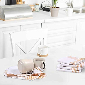 Softopia Cotton Set of 4 Border Waffle 100% Cotton Kitchen Dish Towels 18x26 Inches Absorbent Durable, Cleaning Towels with Hanging Loop, White Mustard Yellow