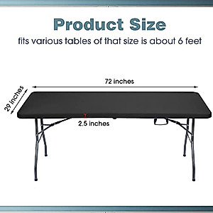 3 Pieces Spandex Tablecloth Stretch Fitted Tablecloth Polyester Fitted Picnic Table Cover Washable Folding Table Cover Rectangle Tablecloth with Elastic for Picnic Party(Black,72 x 30 x 30 Inch)