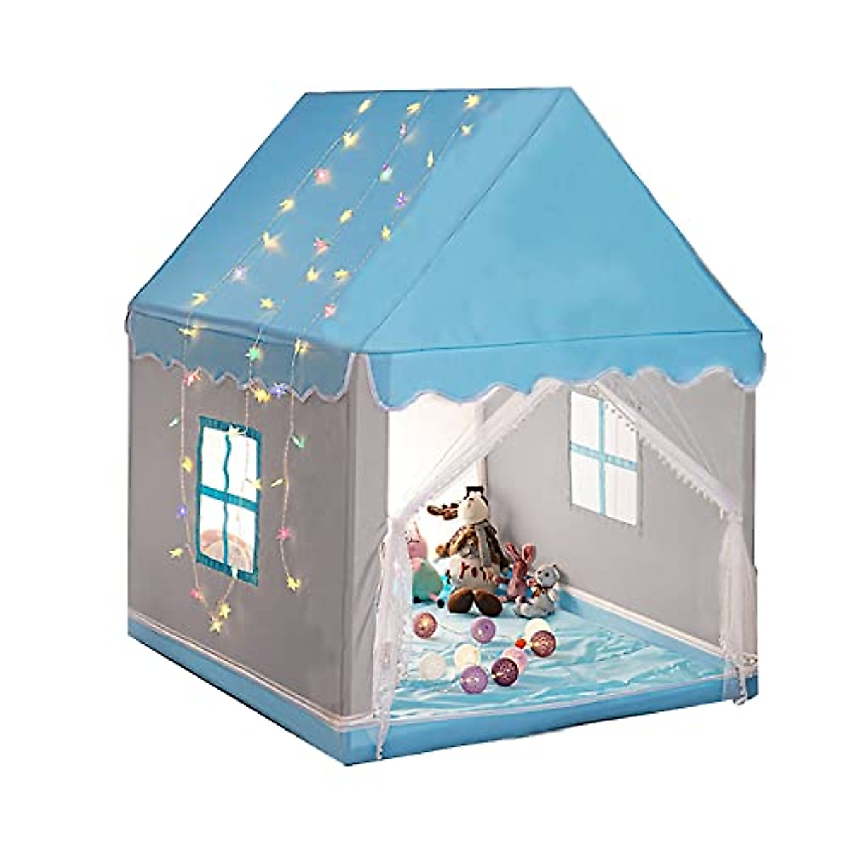 SOHAPY Kids Play Tent Pink for Girls Boys, Princess Castle, Large Playhouse Gift Toys for Toddler Children With Lights Indoor Outdoor (Blue)