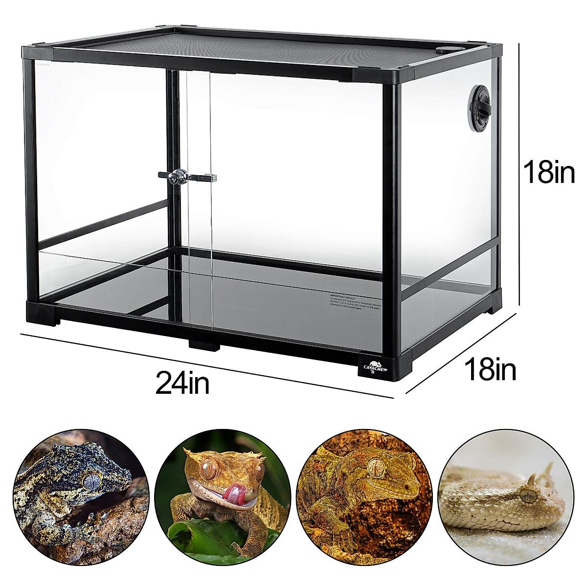 CAVACHEW 34 Gallon Reptile Tank, Glass Terrarium 24" x 18" x 18", Sliding Door, Top Ventilation, Cable Pass, Humidify Hole, Cage Habitat for Bearded Dragon, Lizard, Snake, Gecko