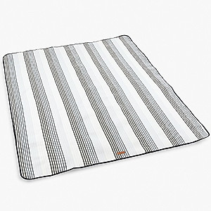 VonShef Picnic Blanket - Large 58" x 71" Soft Waterproof Folding Picnic Blanket for Outdoor Picnics, Beach, Camping - Gray Striped Pattern