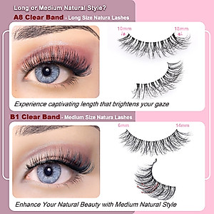 KSYOO Long Natural Lashes with Clear Band Lashes Wispy,10-18mm Cat Eye Lashes D Curl Strip Lashes That Look Like Extensions,3D Natural Fluffy Faux Mink False Eyelashes Natural Look