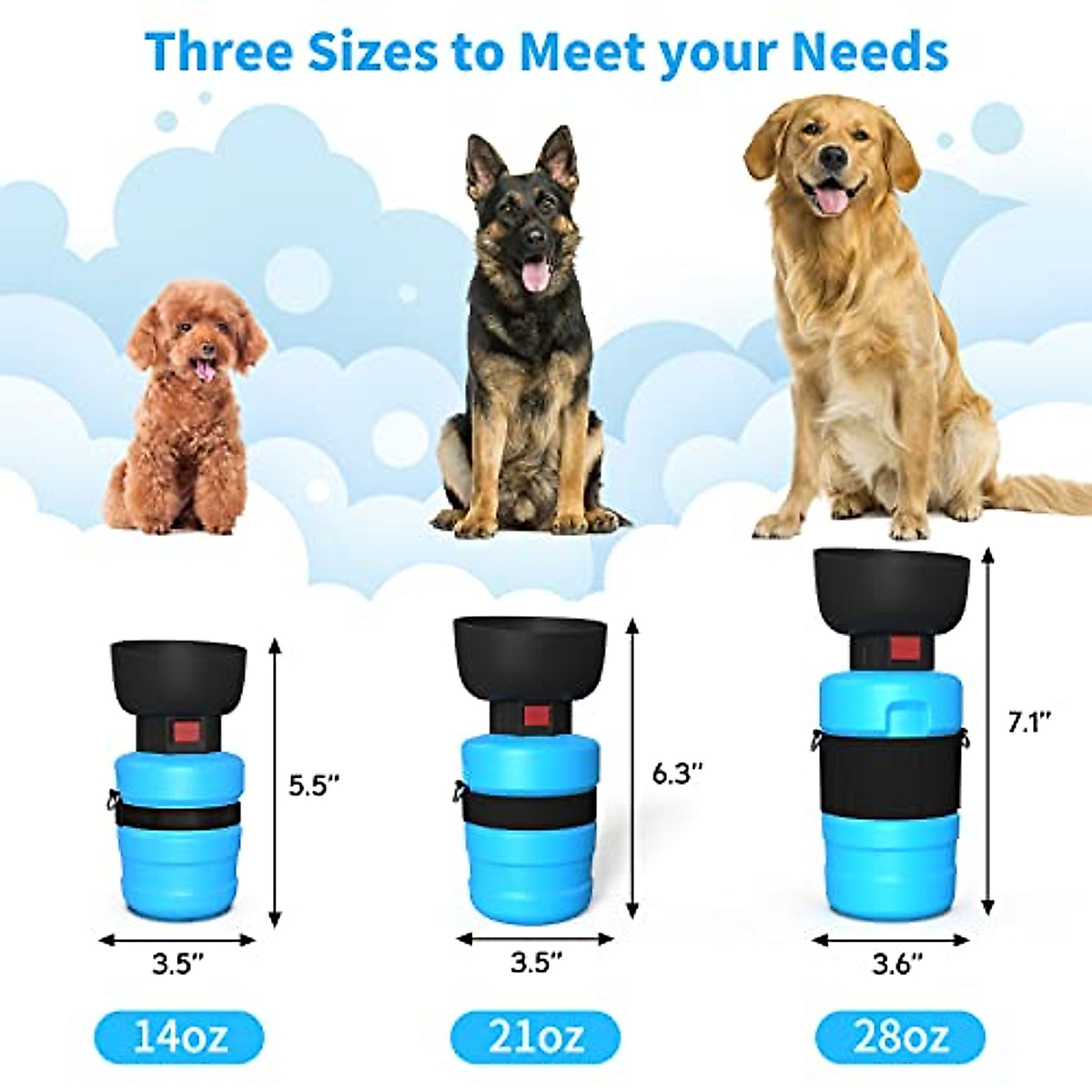 Dog Water Bottle 14oz, Leak Proof Pet Water Bottle for Dogs Portable Puppy Water Dispenser Foldable 2-in-1 Design, Lightweight & Convenient for Walking Travel Outdoor BPA Free (3rd Gen, Blue)