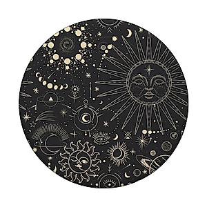 Astrological Space Stars Moon Sun Pattern Black PopSockets Standard PopGrip