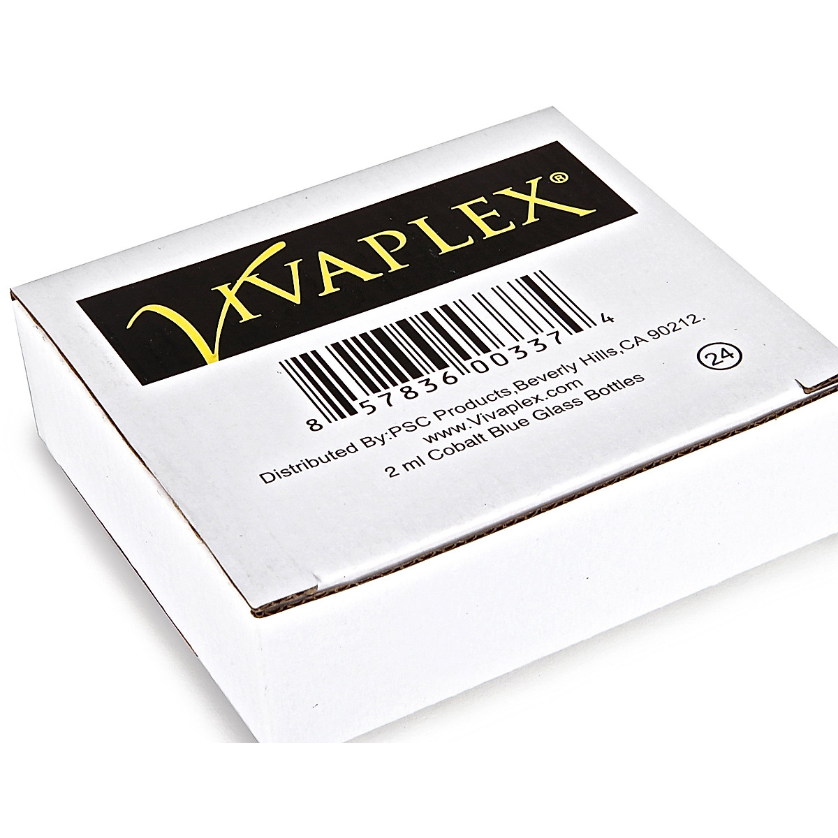 24, Cobalt Blue, 2 ml (5/8 Dram) Glass Bottles, with Orifice Reducers and Black Caps