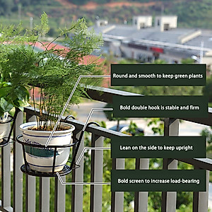 Hanging Flower Pot Holder, Iron Art Hanging Railing Planters Hanging Baskets Flower Pot Holder Over The Rail Metal Fence Planters Assemble Plant Racks for Patio Balcony Porch Fence (2 Pack)