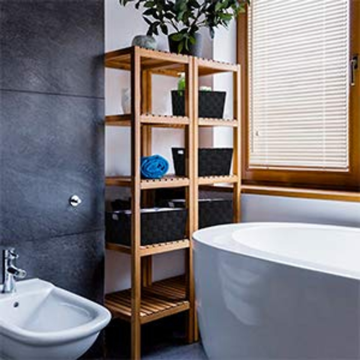 LEAVINSKY Woven Storage Box, Woven Strap Storage Basket Bin Container, Stackable Storage Basket, Woven Strap Shelf Organizer, Nylon Storage Basket for Closet, Office, 4 Pack, Black